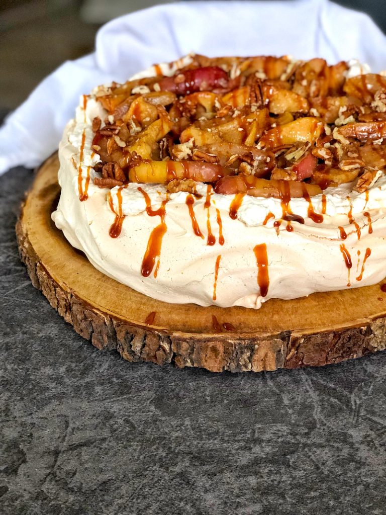 Autumn Pavlova with Apples, Maple Cream, and Salted Caramel
