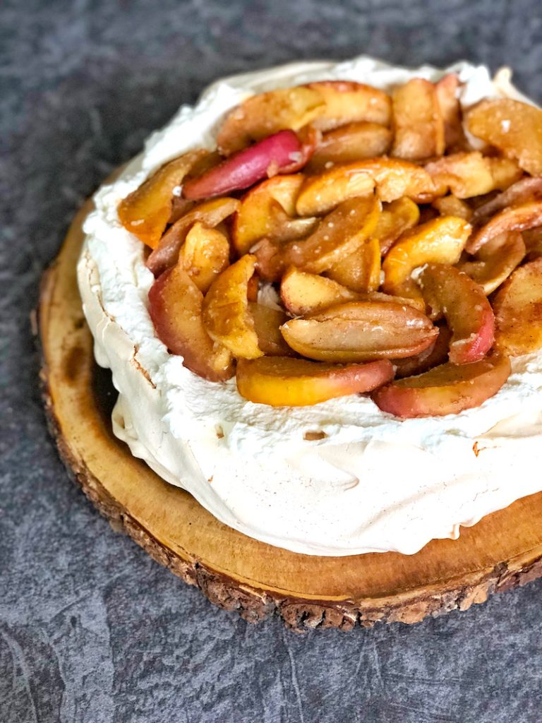 Autumn Pavlova with Apples, Maple Cream, and Salted Caramel